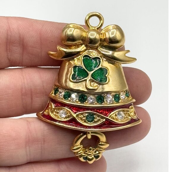 Vintage | Jewelry | Vintage Irish Clover Claddagh Hand Rhinestone Bell ...